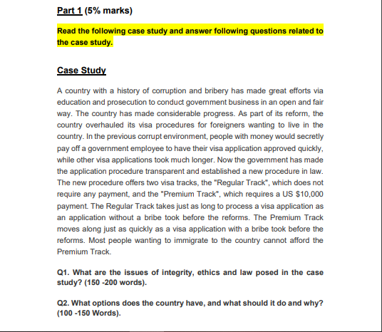Solved Part 1 (5% marks) Read the following case study and | Chegg.com