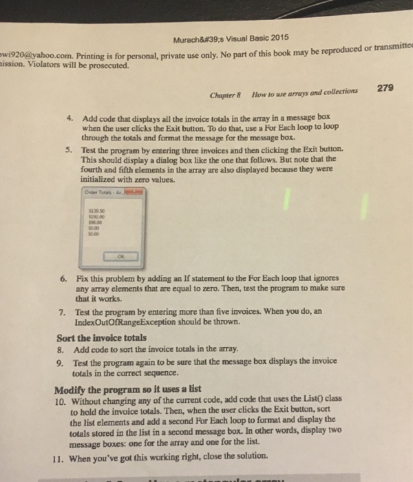 Solved Murach's Visual Basic 2015 bwi920@yahoo.com. Printing | Chegg.com