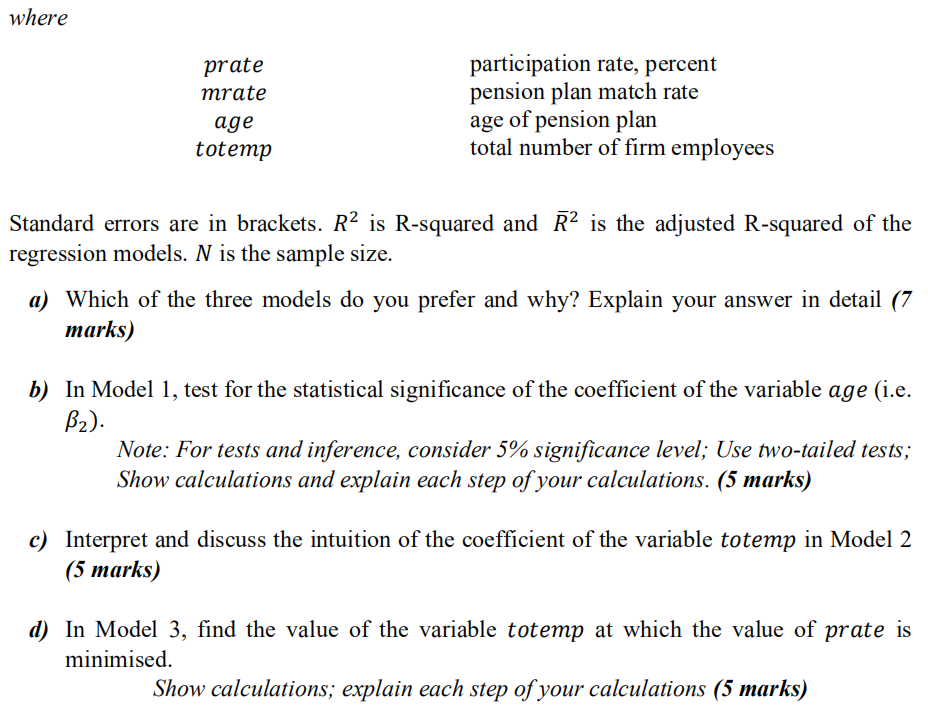 Solved The following three models were separately estimated | Chegg.com