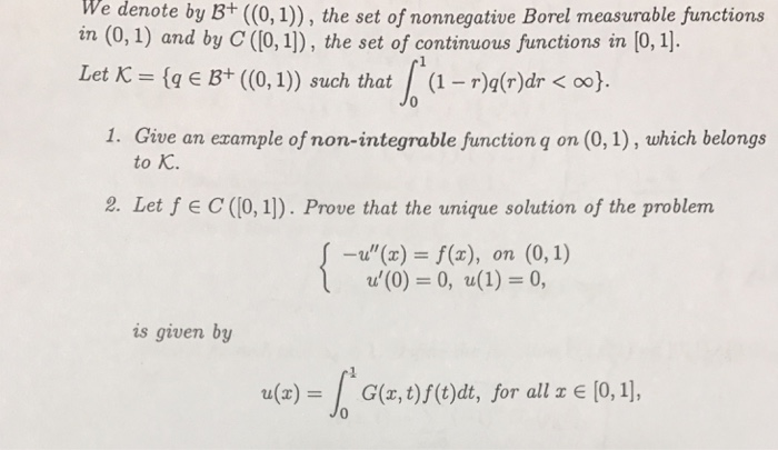 Solved We denote by B+ ((0,1)), the set of nonnegative Borel | Chegg.com