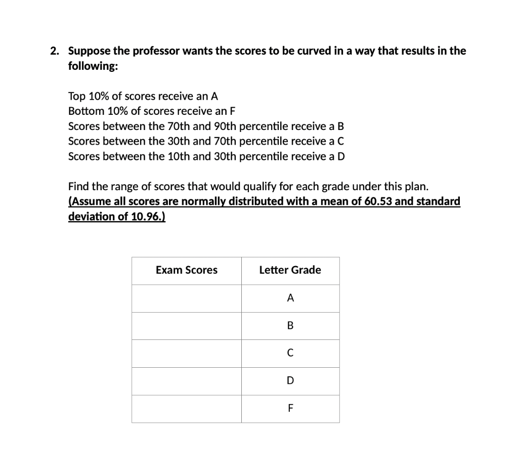 Solved 2. Suppose the professor wants the scores to be | Chegg.com