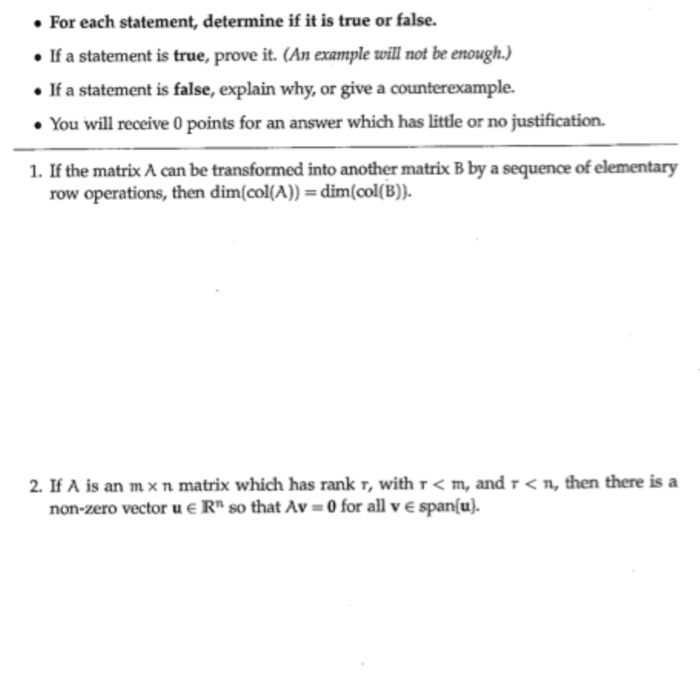 Solved For each statement, determine if it is true or false. | Chegg.com