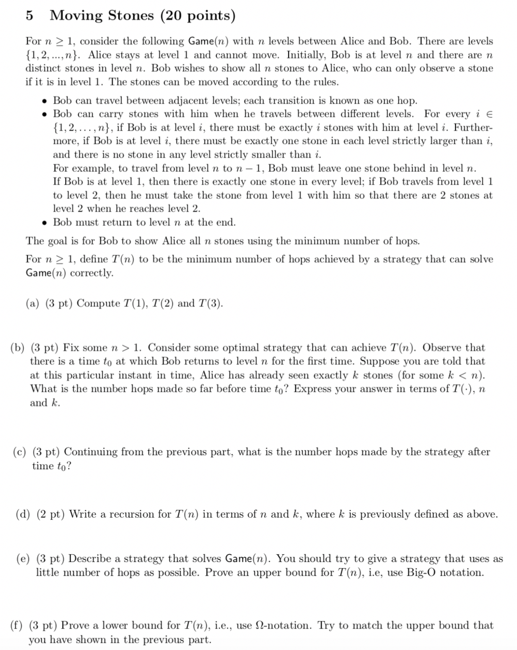 Solved 5 Moving Stones (20 points) For n > 1, consider the | Chegg.com