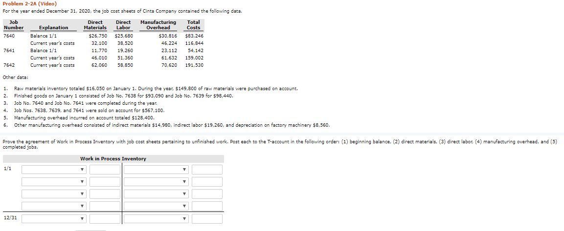 Solved Problem 2-2A (Video) For the year ended December 31, | Chegg.com