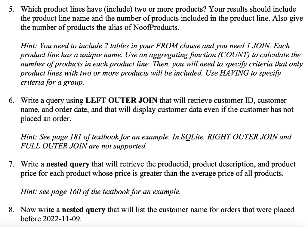 Solved the product line name and the number of products | Chegg.com