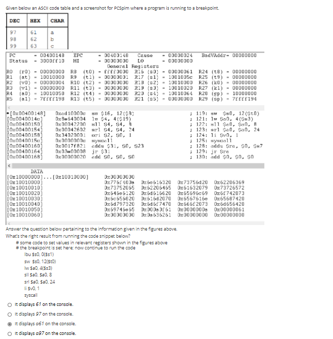 Given below an Ascllcode table and a screenshot for | Chegg.com