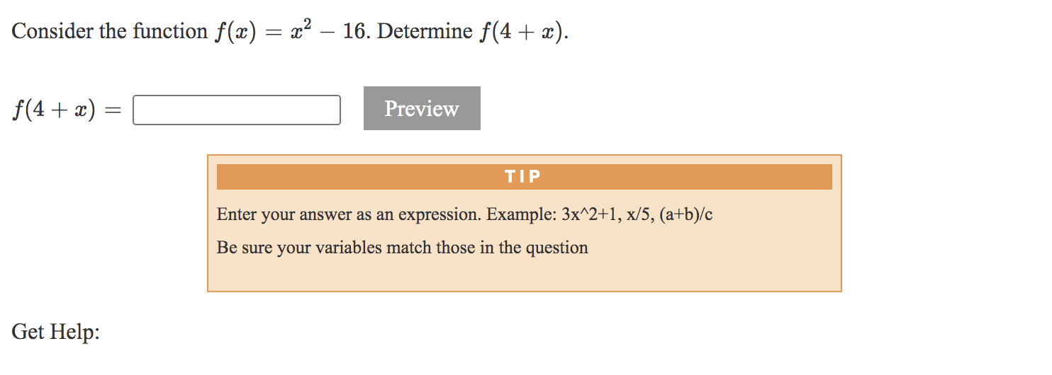 Solved Consider the function f(x) = x2 – 16. Determine f(4 + | Chegg.com