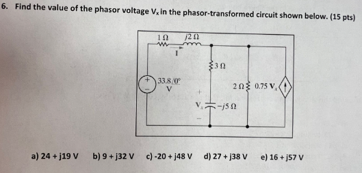 Solved Find the value of the phasor voltage \( V_{x} \) in | Chegg.com