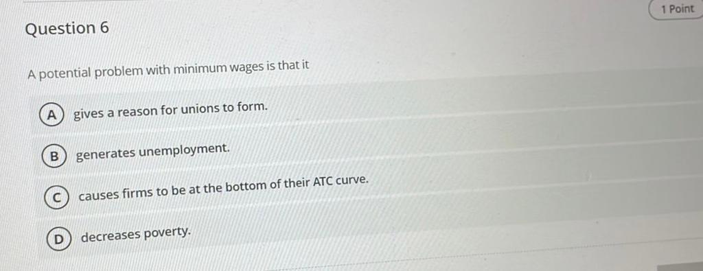Solved A potential problem with minimum wages is that it | Chegg.com