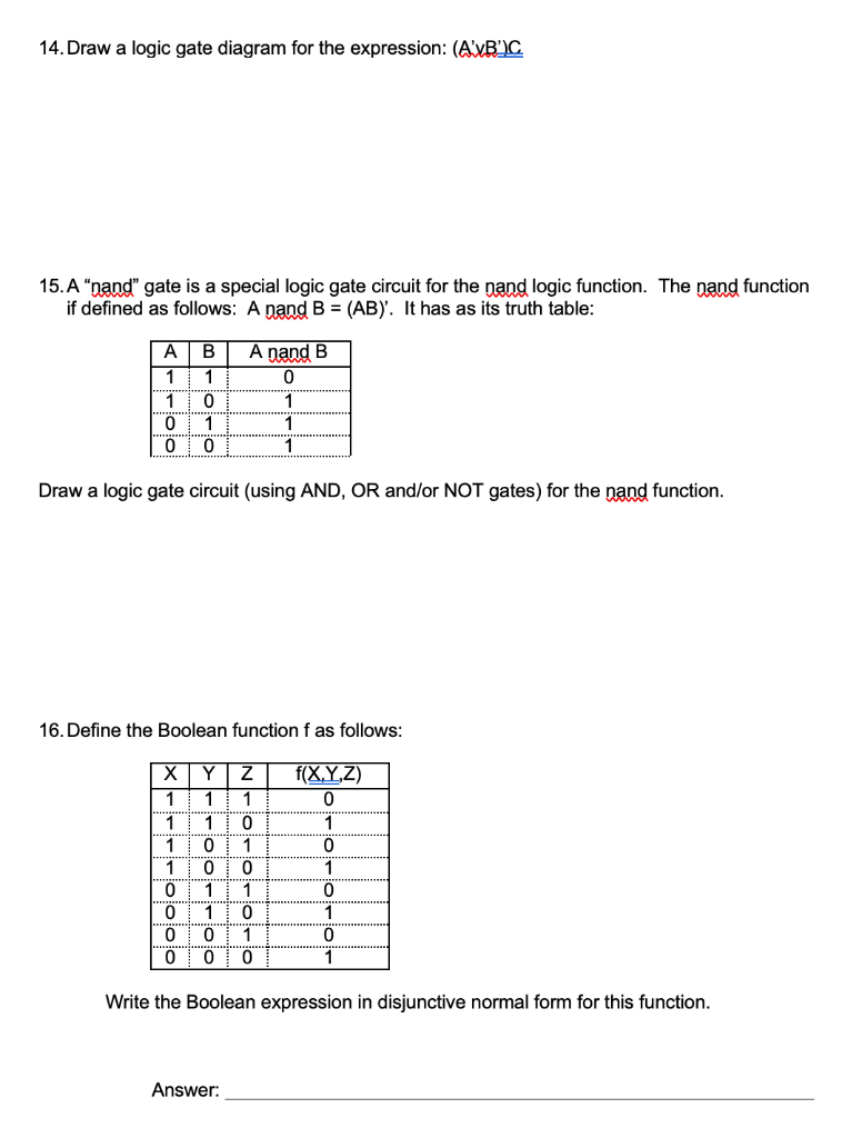Solved 14. Draw a logic gate diagram for the expression: (A | Chegg.com