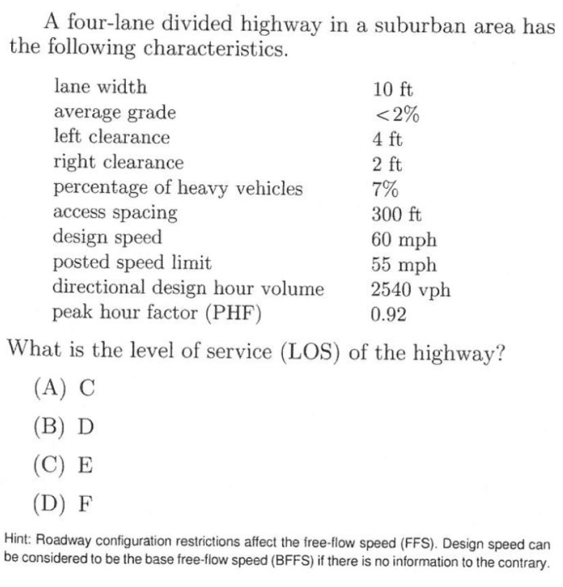 Solved A four-lane divided highway in a suburban area has | Chegg.com