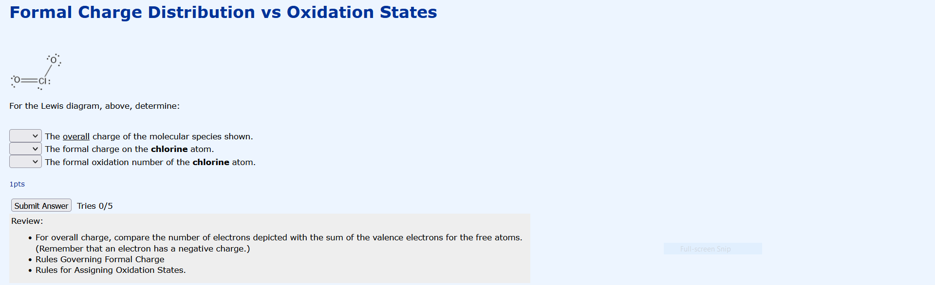 Solved Formal Charge Distribution vs Oxidation States For | Chegg.com