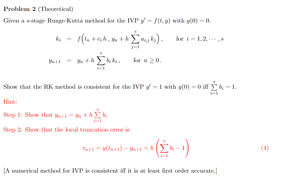 Solved Problem 2 (Theoretical)Given a s-stage Runge-Kutta | Chegg.com