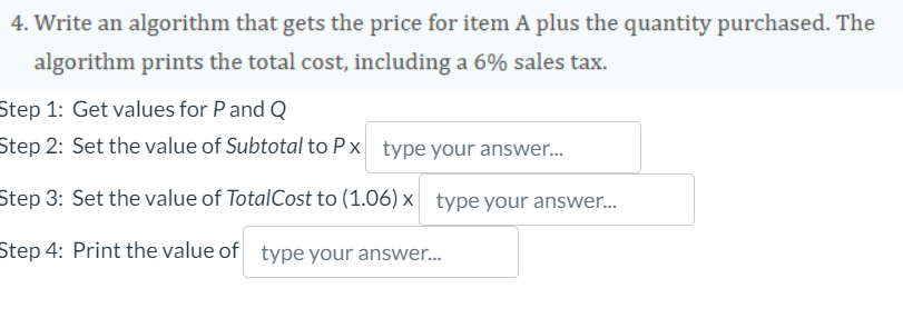 Solved Write an algorithm that gets the price for item A | Chegg.com