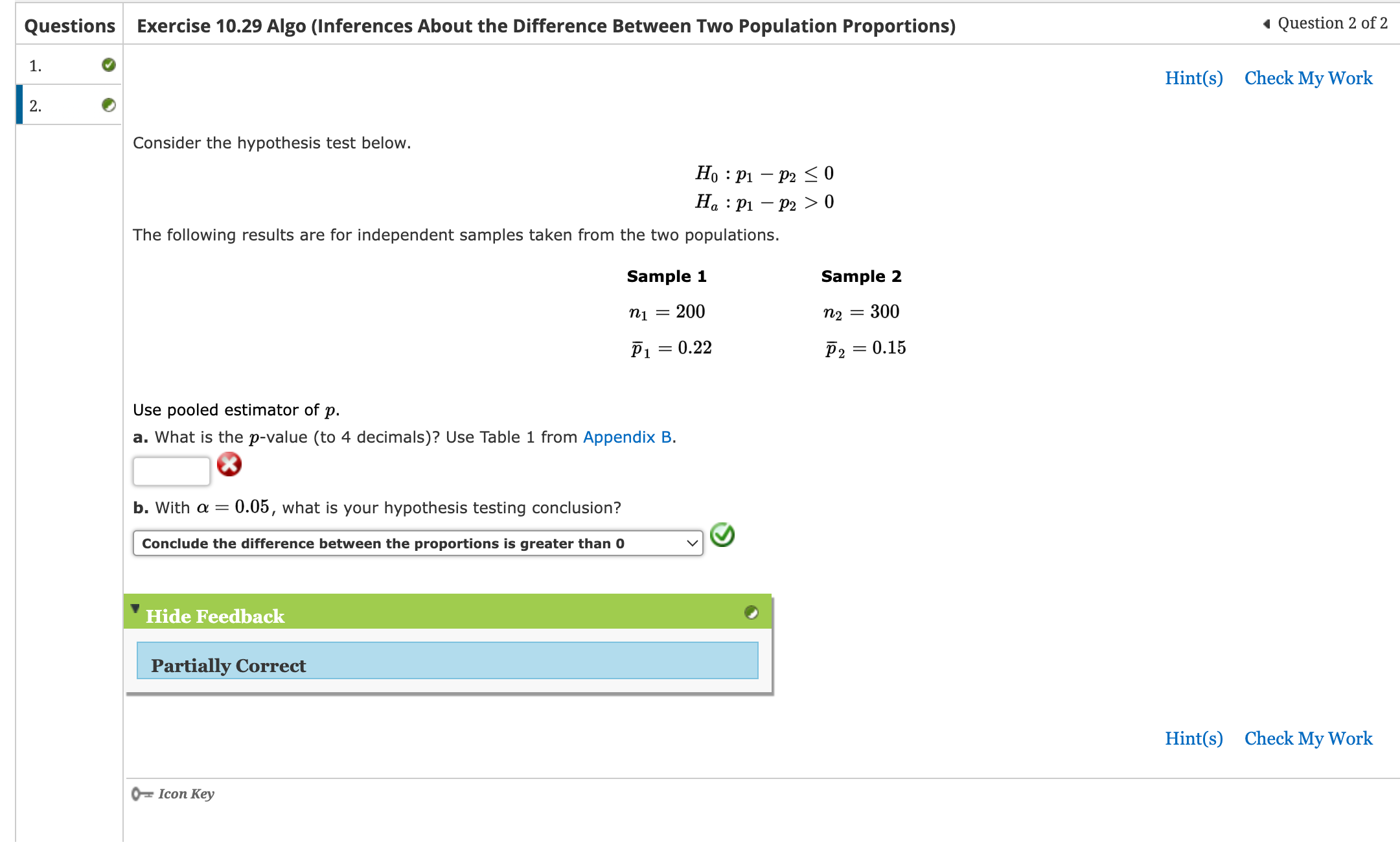 Solved The following results are for independent samples | Chegg.com
