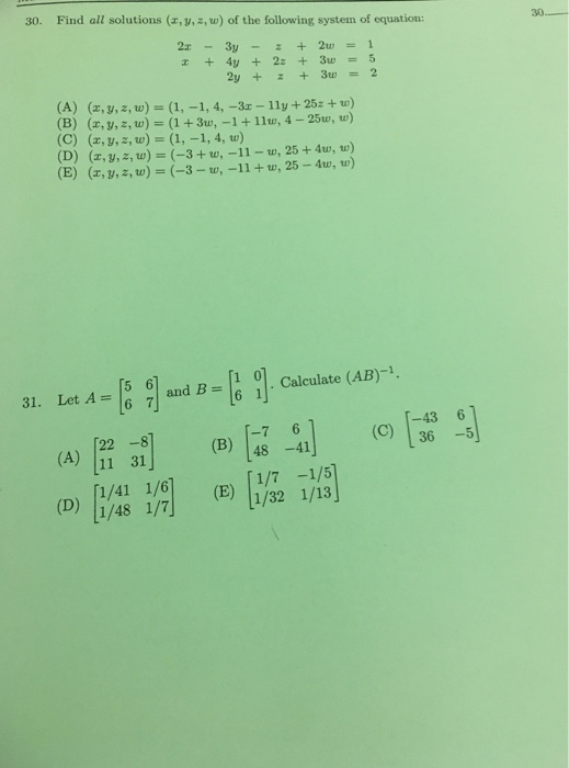 Solved Find All Solutions X Y Z W Of The Following