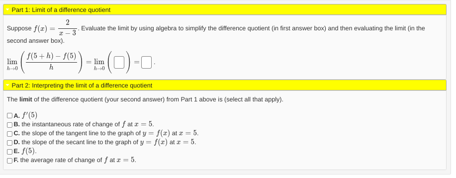 Solved 2-3 Part 1: Limit of a difference quotient 2 Suppose | Chegg.com