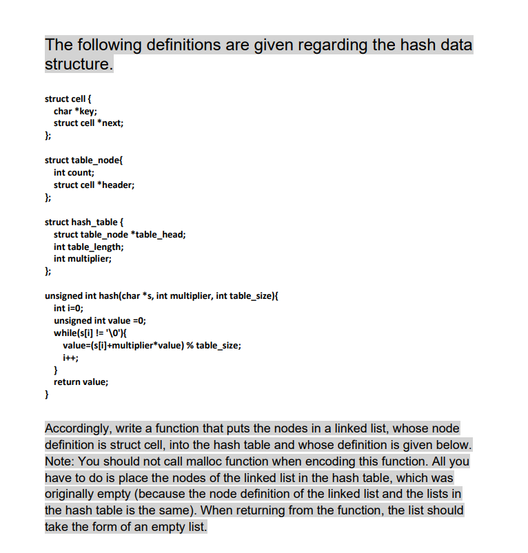 Solved C language void Convert_list_to_hash_table(struct | Chegg.com