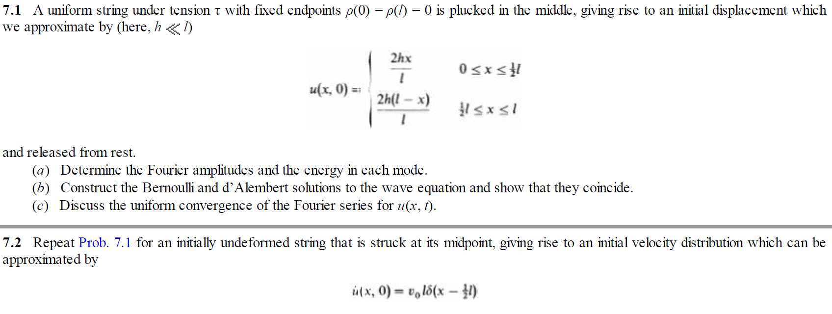 Solved 7.1 A uniform string under tension τ with fixed | Chegg.com