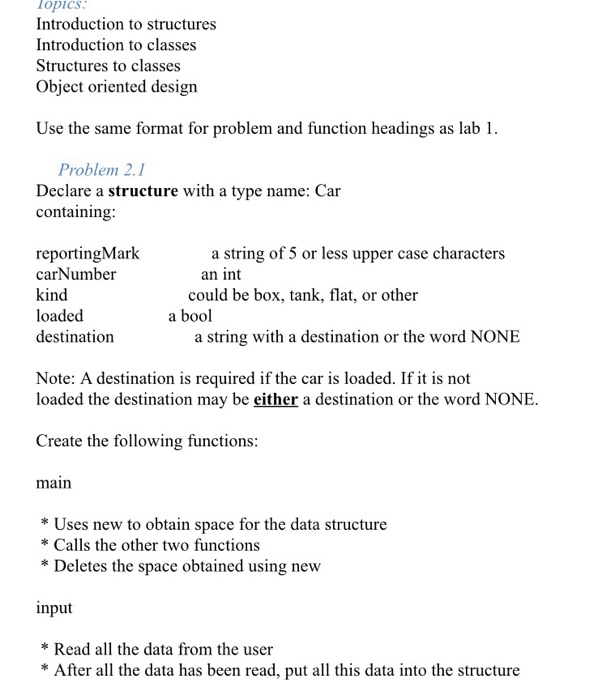 Solved lopics Introduction to structures Introduction to | Chegg.com