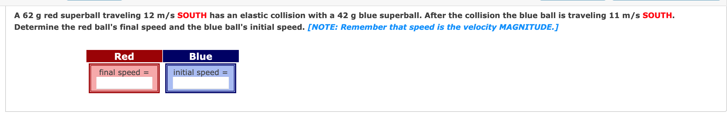Solved A 62 g red superball traveling 12 m/s SOUTH has an | Chegg.com