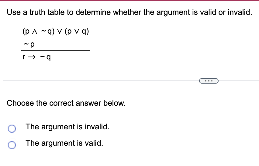 Solved Use a truth table to determine whether the argument | Chegg.com