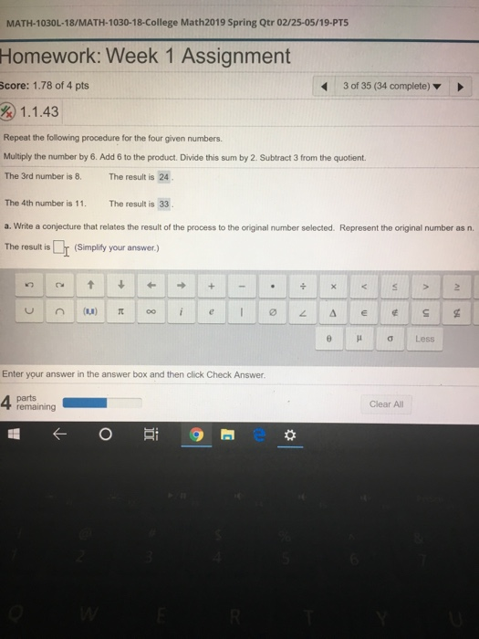 Solved MATH-1030L-18/MATH-1030-18-College Math2019 Spring | Chegg.com