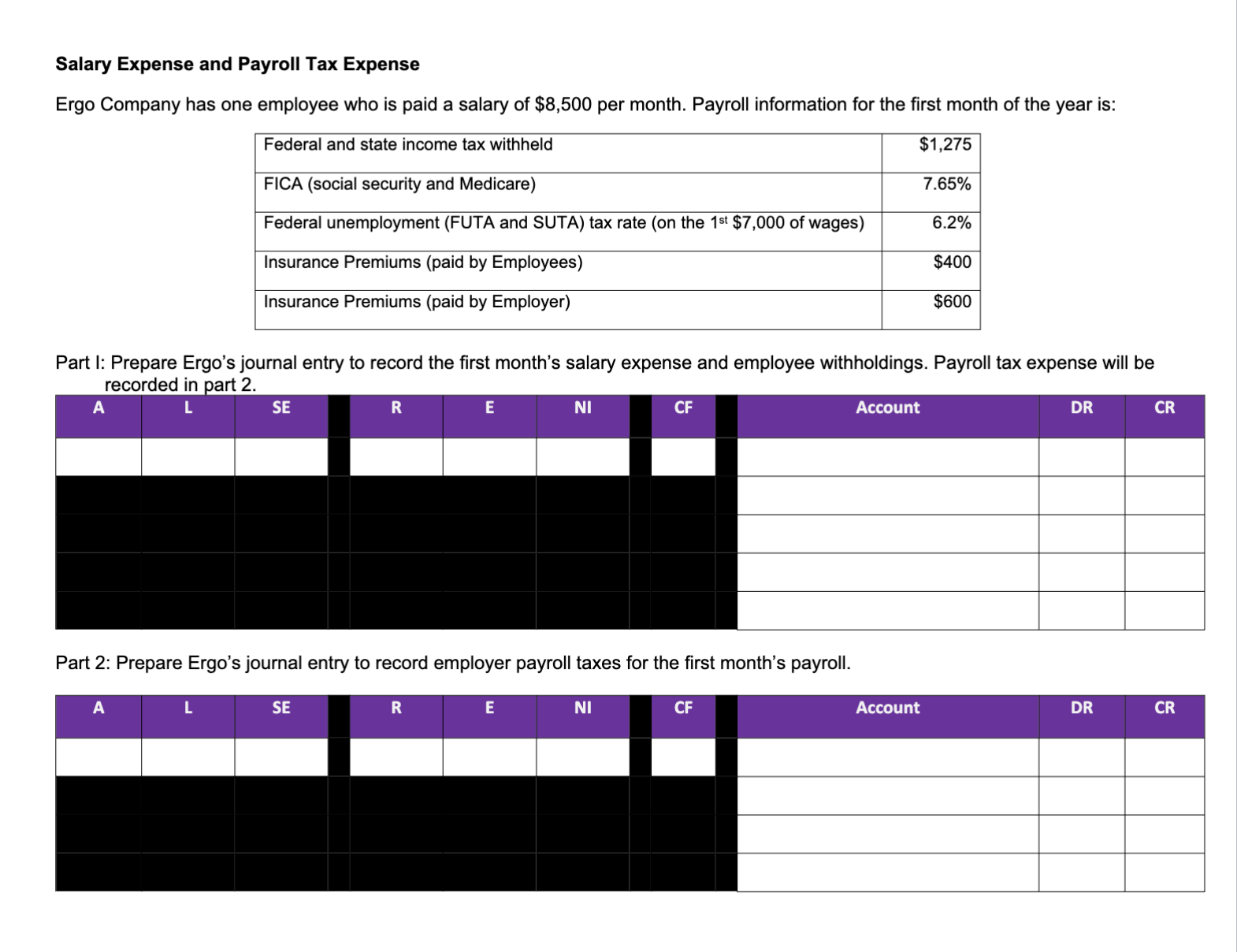 Solved Salary Expense and Payroll Tax Expense Ergo Company | Chegg.com