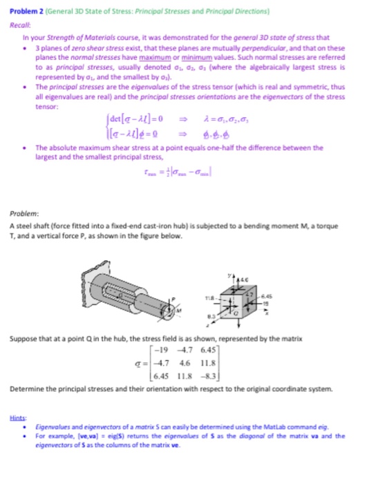 Solved Problem 2 (General 3D State of Stress: Principal | Chegg.com