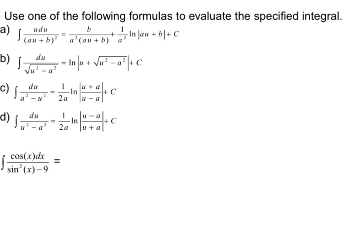 Solved Use one of the following formulas to evaluate the | Chegg.com Solved Use one of the following formulas to evaluate the | Chegg.com