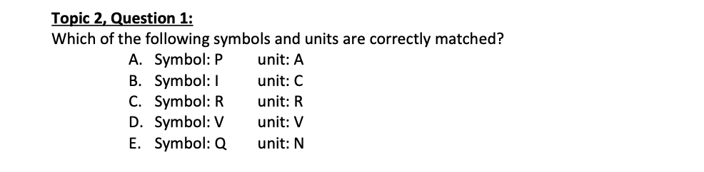 Solved Topic 2, Question 1: Which of the following symbols | Chegg.com