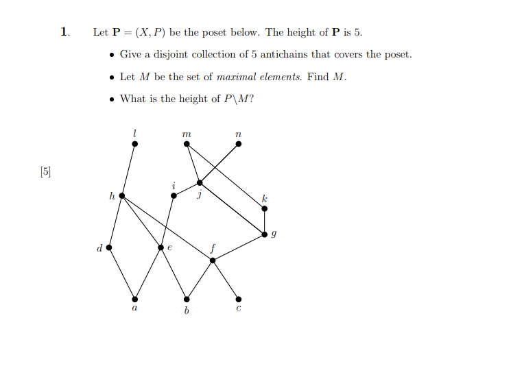 Solved 1. Let P = (X, P) be the poset below. The height of P | Chegg.com