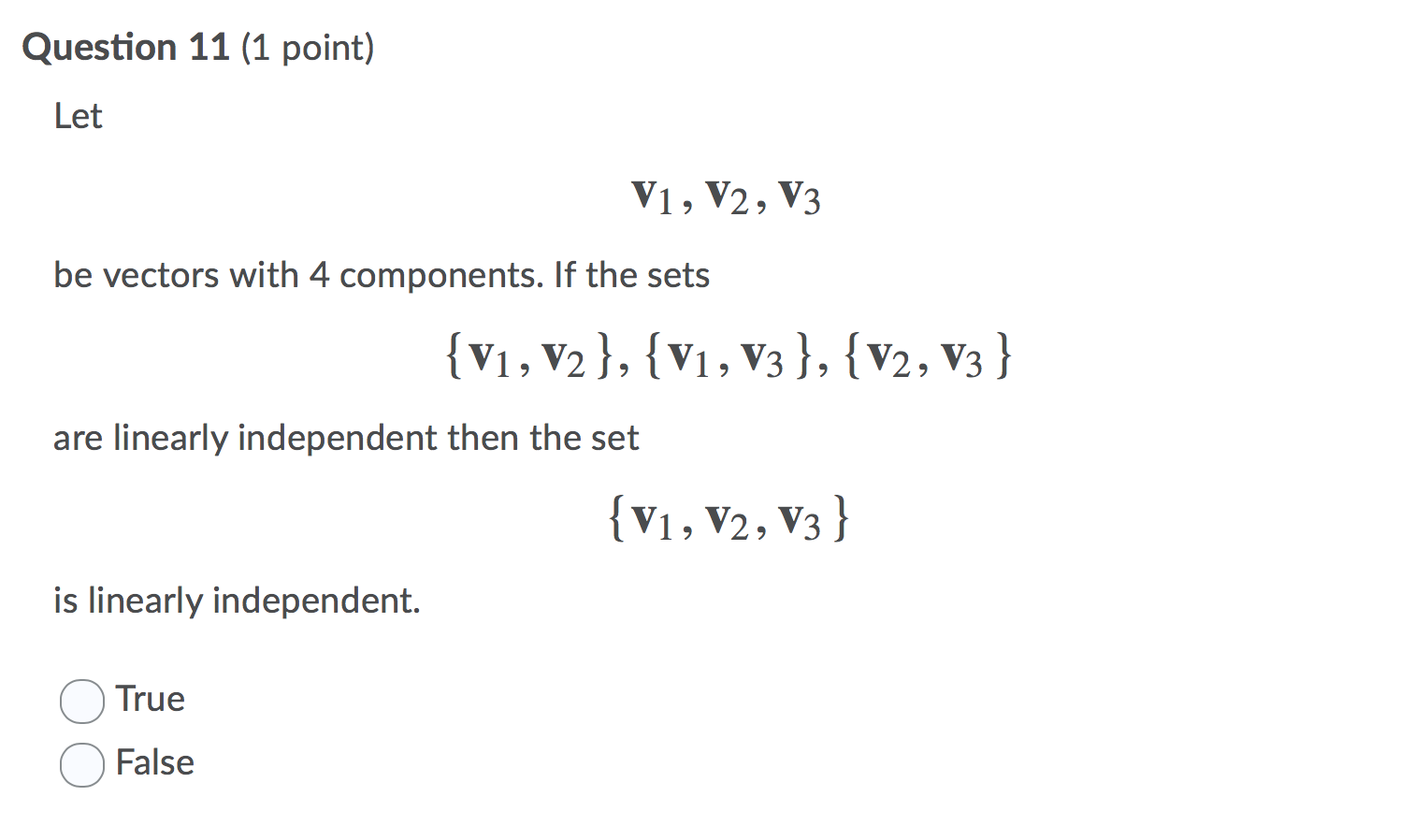 Solved Question 11 (1 point) Let V1, V2, V3 be vectors with | Chegg.com