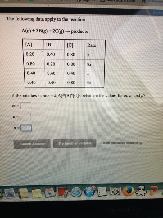 Solved The following data apply to the reaction A(g) + | Chegg.com