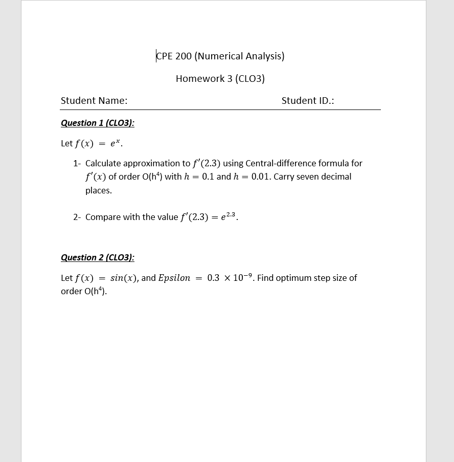 Solved CPE 200 (Numerical Analysis) Homework 3 (CLO3) | Chegg.com