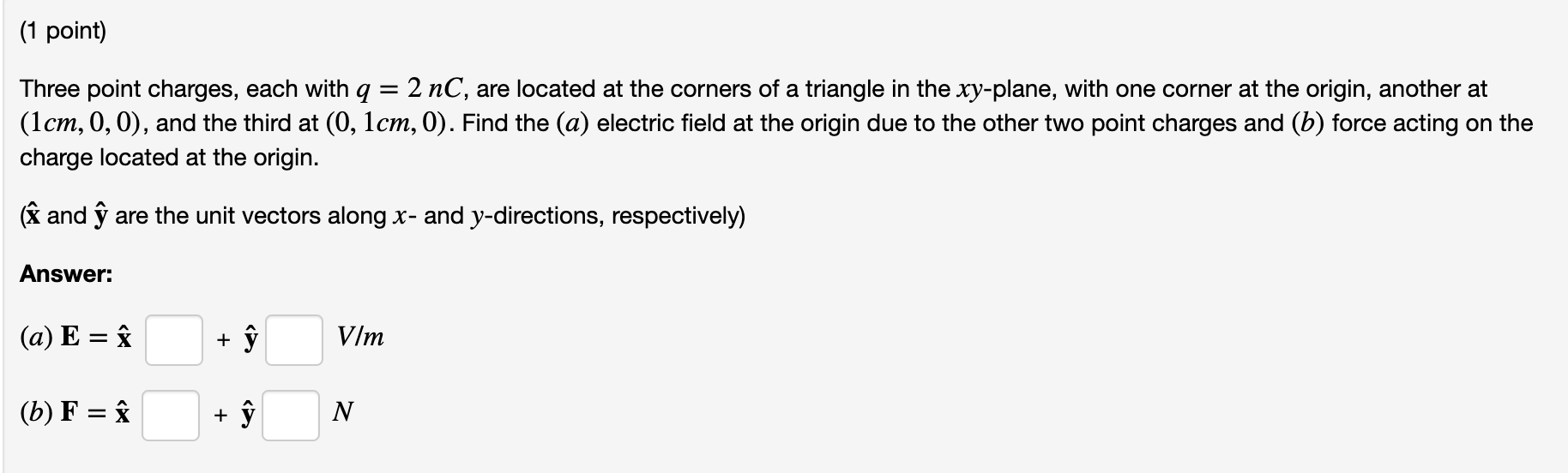 Solved Three point charges, each with q=2q=2 nCnC, | Chegg.com