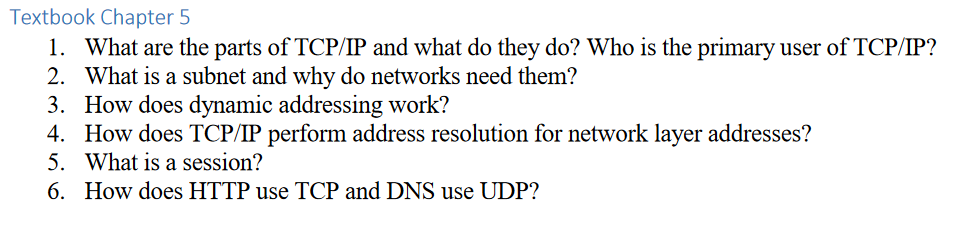 Solved Textbook Chapter 5 1. What are the parts of TCP/IP | Chegg.com