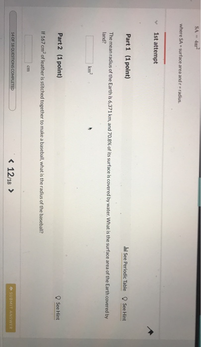 Solved SA 4n where SA surface area and r radius 1st attempt | Chegg.com