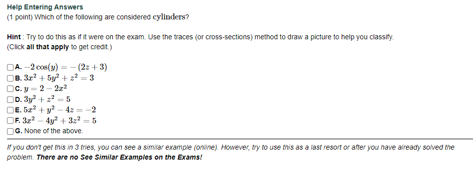 Solved Help Entering Answers(1 ﻿point) ﻿Which of the | Chegg.com