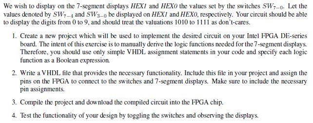 Solved We wish to display on the 7-segment displays HEX1 and | Chegg.com