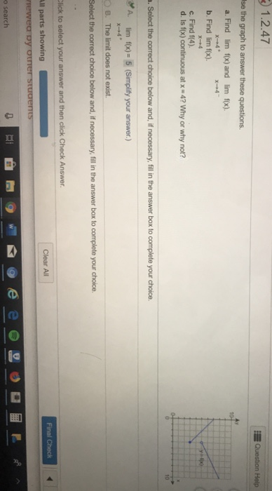 Solved d. Is f(x) continuous at x 4? Why or why not? d. Is | Chegg.com