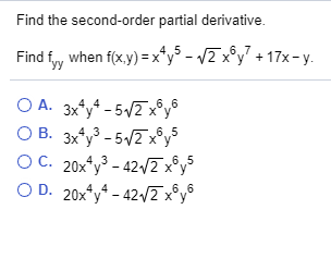 Solved Find the second-order partial derivative. Find fyy | Chegg.com