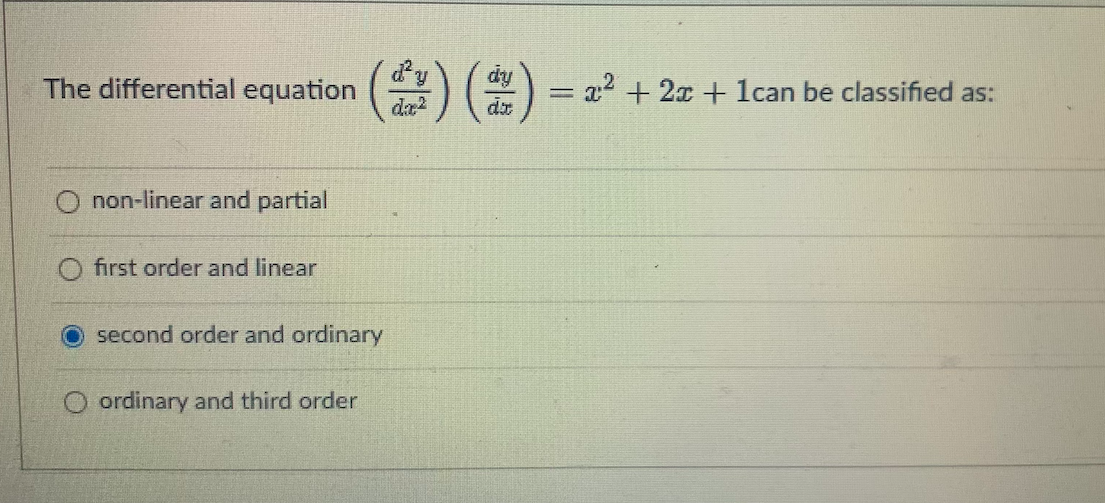 Solved The differential equation (dx2d2y)(dxdy)=x2+2x+1 can | Chegg.com
