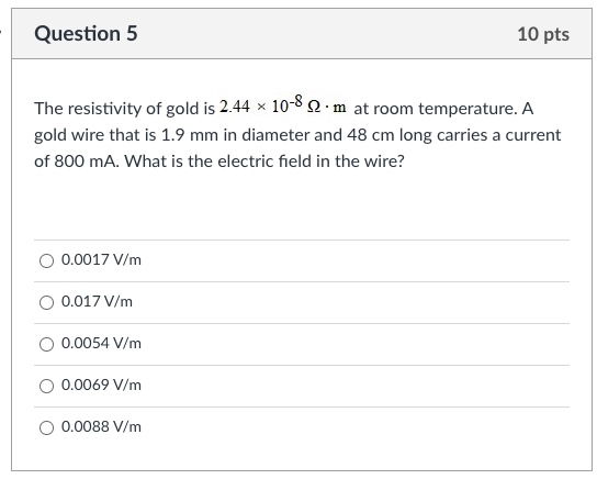 Solved The resistivity of gold is 2.44×10−8Ω⋅m at room | Chegg.com