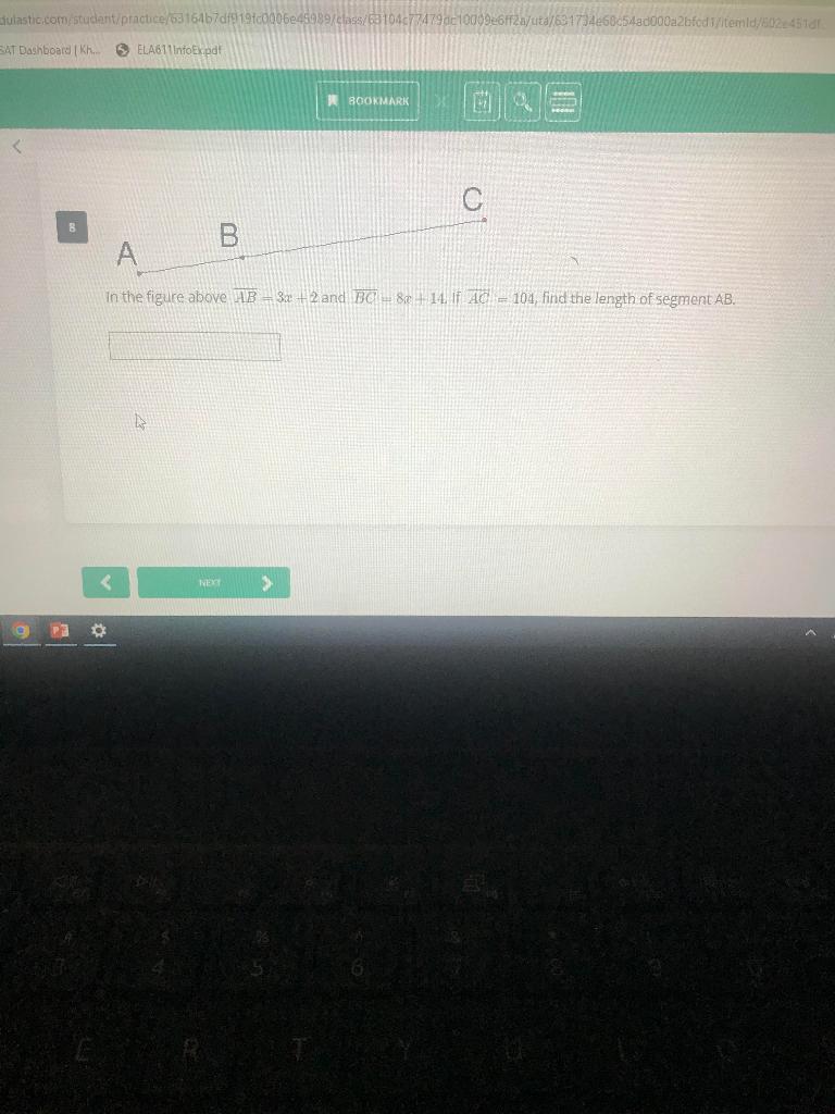 Solved In the figure above AB=3x+2 and BC=8d+14 if AC=104, | Chegg.com