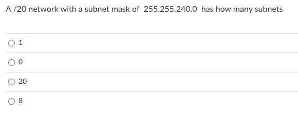 Solved The subnet mask for a /20 network with 4 subnets is | Chegg.com