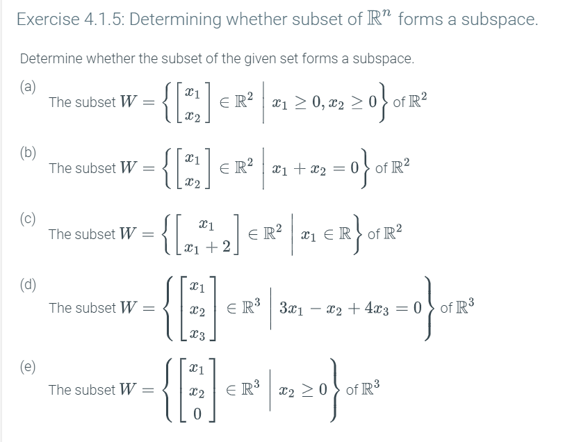 Solved Exercise 4.1.5: Determining whether subset of R” | Chegg.com