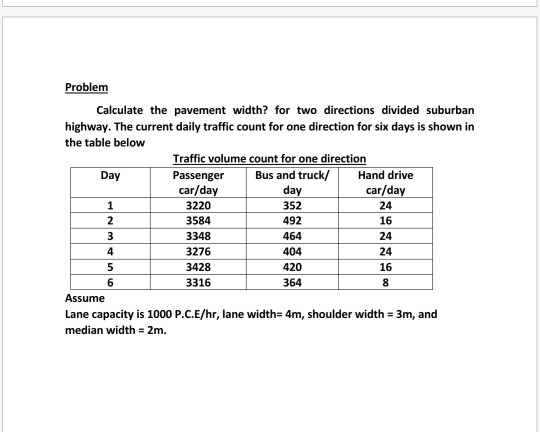 Solved 1 Problem Calculate the pavement width? for two | Chegg.com