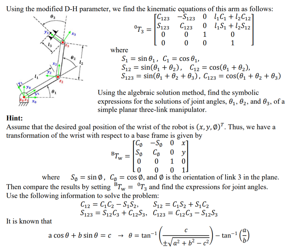 Using the modified D-H parameter, we find the | Chegg.com