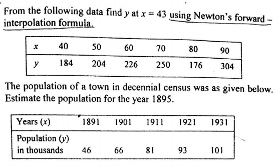 Solved From the following data find y at x = 43 using | Chegg.com